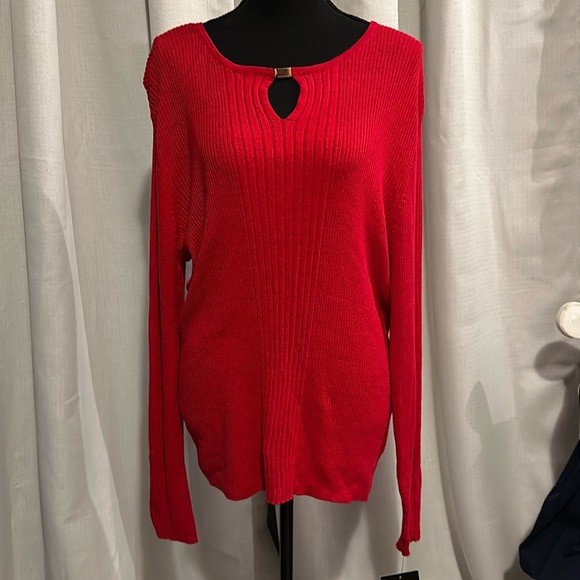 Liz Claiborne | Sweaters | Liz Claiborne Cabaret Red Ribbed Keyhole ...